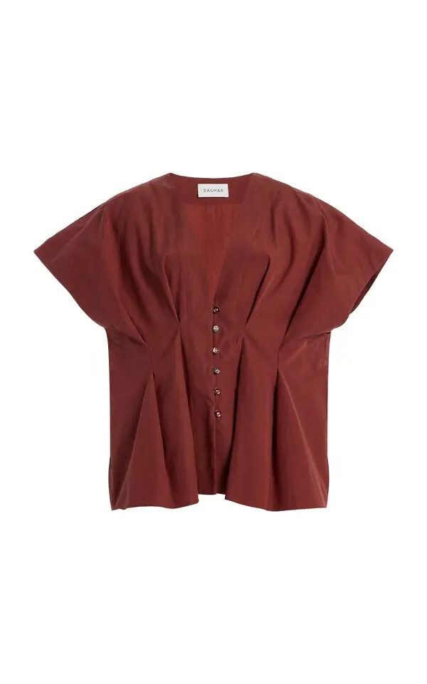 HOUSE OF DAGMAR Cinched Cotton Poplin Top - Brown