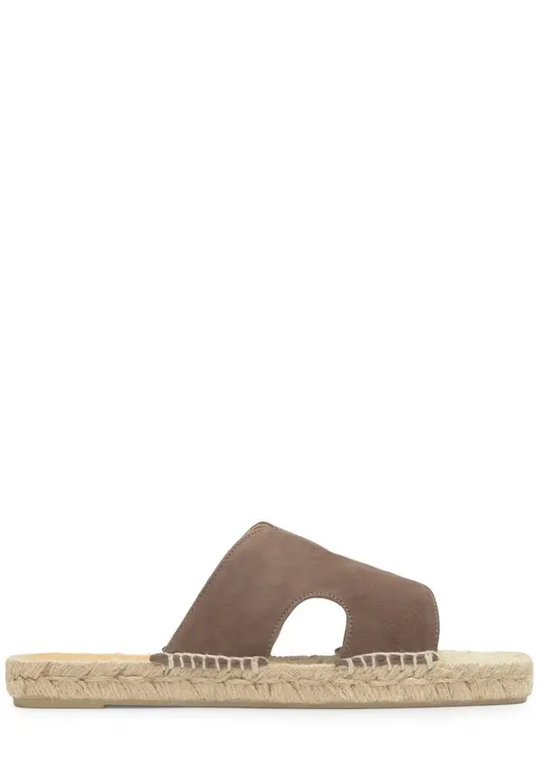 CastaÑer Suede Slides With Raffia Sole - Brown