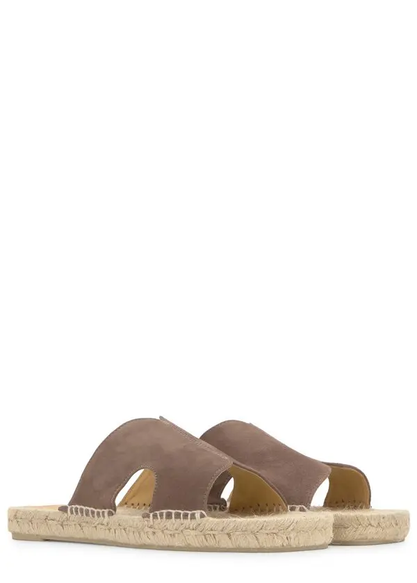 CastaÑer Suede Slides With Raffia Sole - Brown