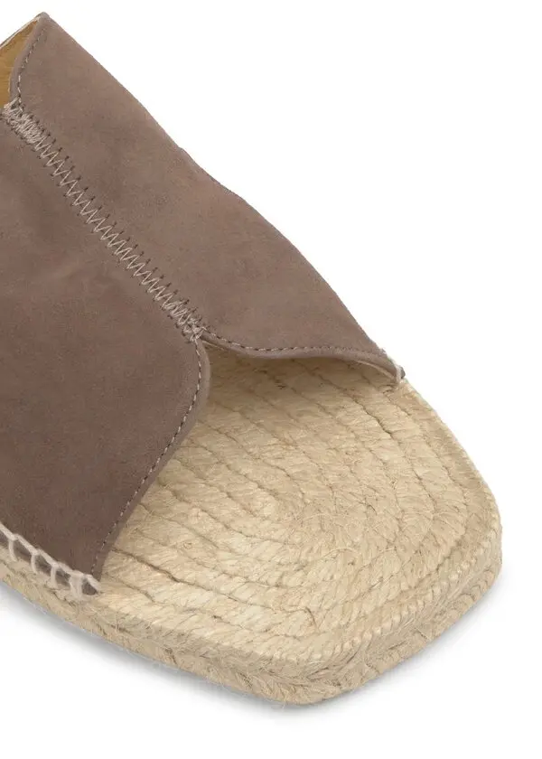 CastaÑer Suede Slides With Raffia Sole - Brown