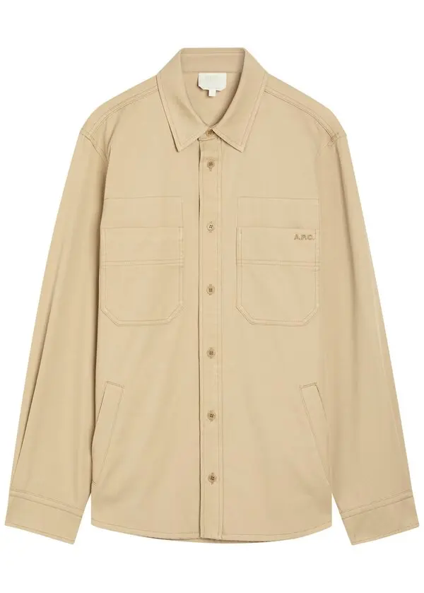 A.p.c. Logo-embroidered Cotton Overshirt - Beige