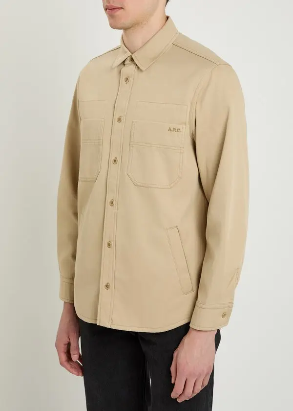A.p.c. Logo-embroidered Cotton Overshirt - Beige