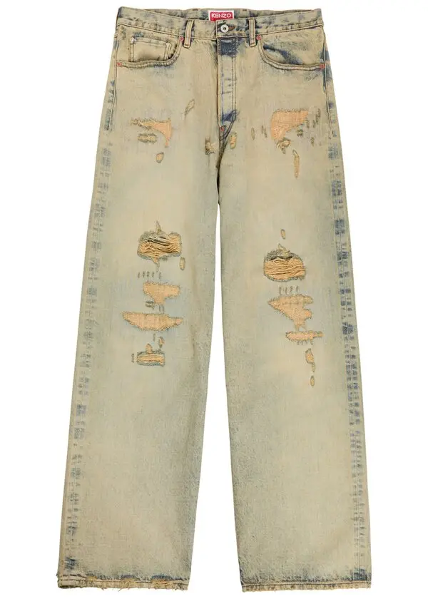 Kenzo Distressed Wide-leg Jeans - Denim