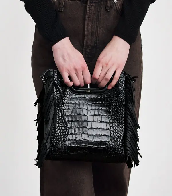Maje Leather M Cross-body Bag With Fringe Detail - Black