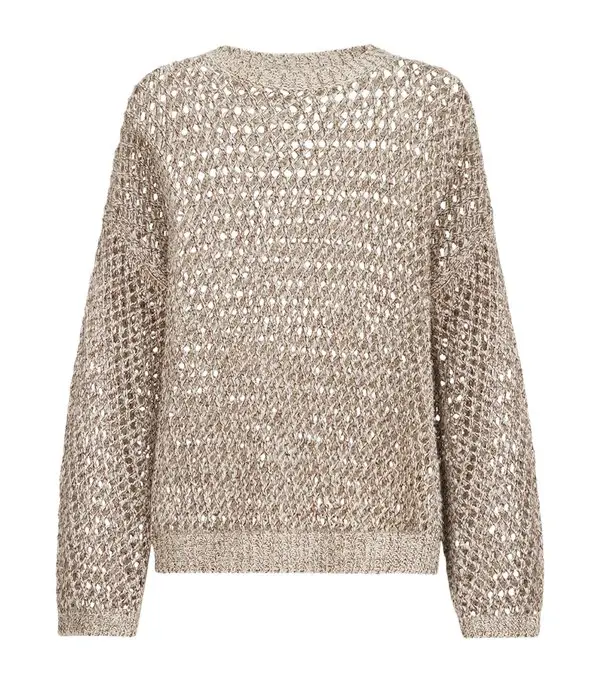 Brunello Cucinelli Silk-linen Blend Net Sweater - Grey