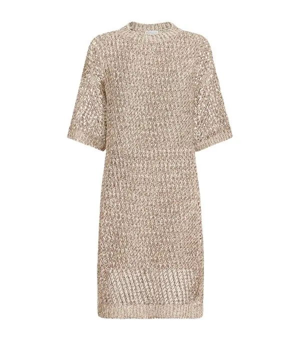 Brunello Cucinelli Knitted Midi Dress With Micro Sequins - Brown
