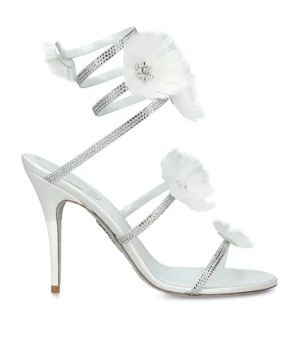 Rene Caovilla Embellished Floral Wrap Heeled Sandals - White