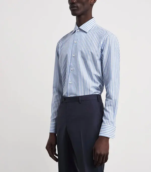 Brioni Cotton-linen Stripe Shirt