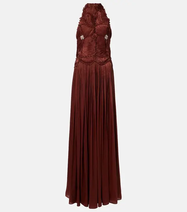 Costarellos Embellished Ruched Gown - Brown
