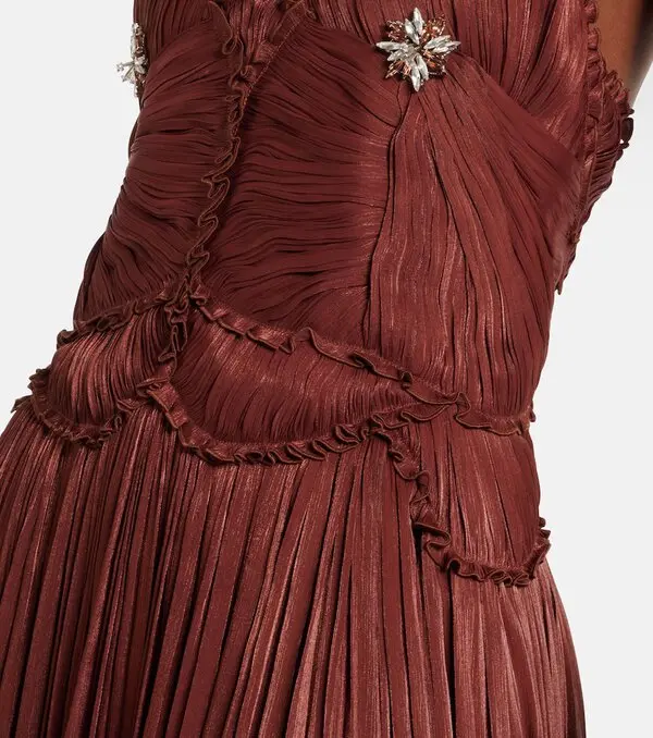Costarellos Embellished Ruched Gown - Brown