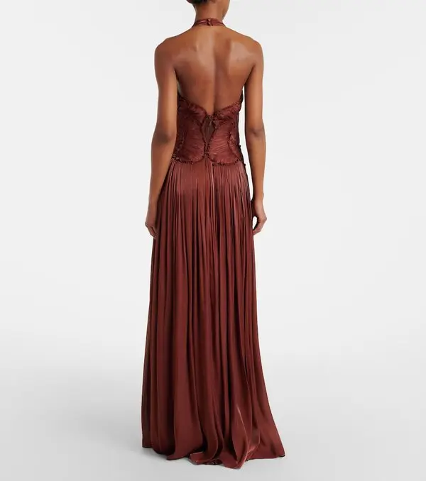 Costarellos Embellished Ruched Gown - Brown