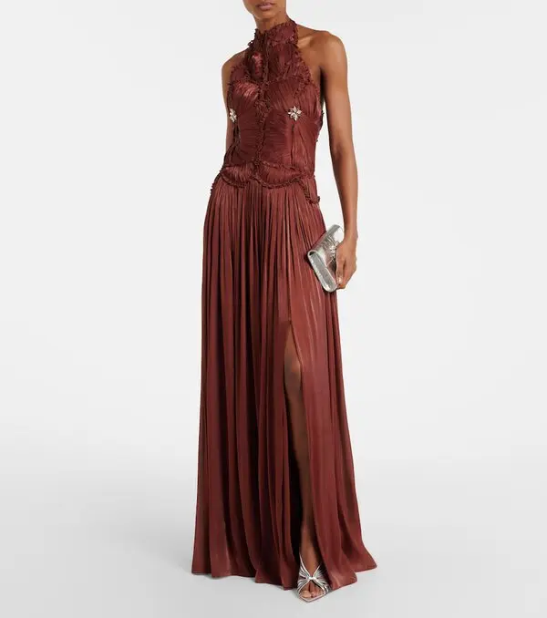 Costarellos Embellished Ruched Gown - Brown