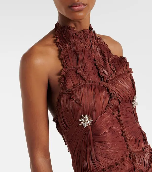 Costarellos Embellished Ruched Gown - Brown