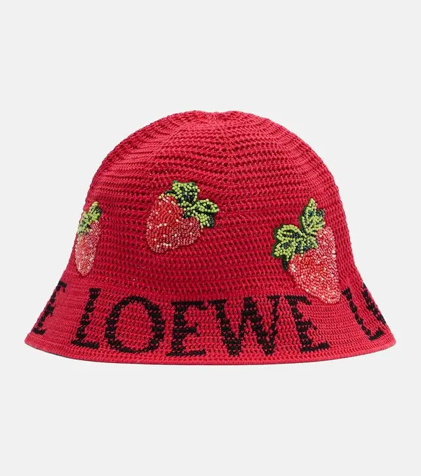 Loewe Crochet Cotton Bucket Hat - Red