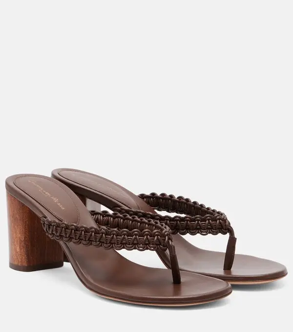 GIANVITO ROSSI Braided Leather Thong Heeled Sandals - Brown