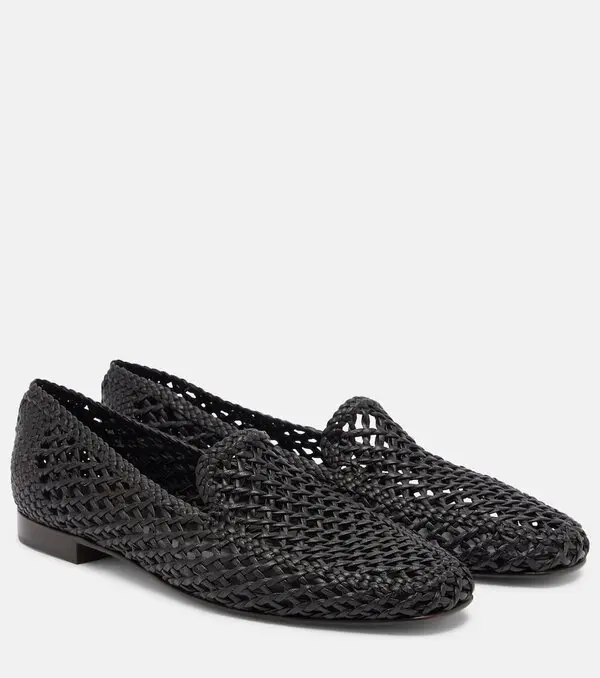 Le Monde Beryl Soft Woven Leather Slip-on Shoes - Black