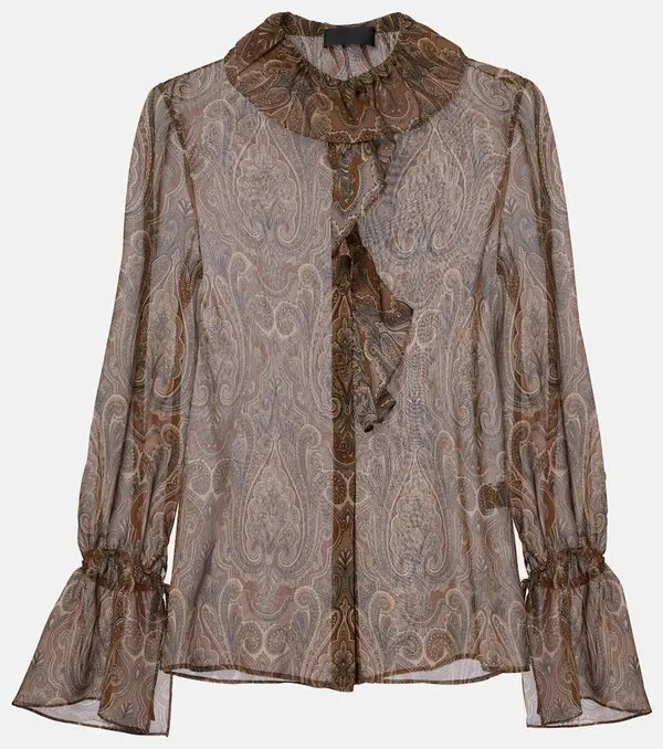NILI LOTAN Cecily Paisley Silk Blouse - Brown