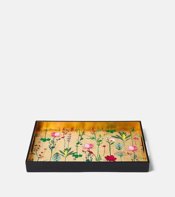 LES-OTTOMANS Floral Lacquered Wood Tray - Multicoloured