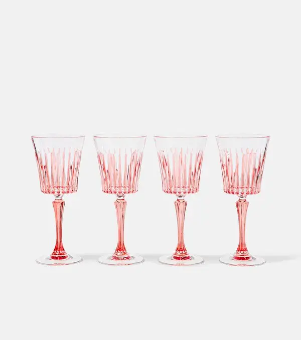 LES-OTTOMANS Set Of 4 Striped Crystal Wine Glasses - Red