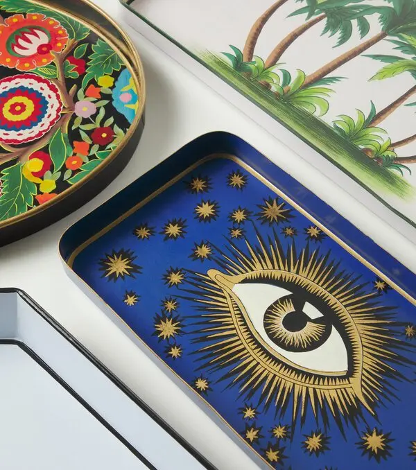 LES-OTTOMANS All Seeing Eye Iron Tray - Blue