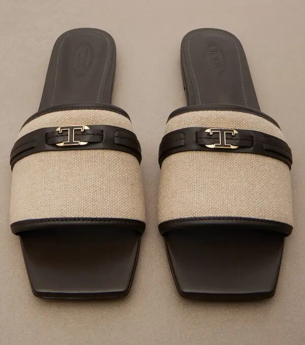 TOD'S Raffia And Leather Trimmed Slides