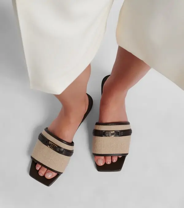 TOD'S Raffia And Leather Trimmed Slides
