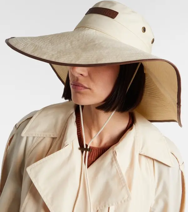 Burberry Leather-trimmed Cotton-blend Sun Hat