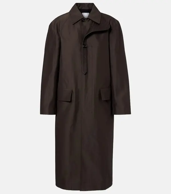 Bottega Veneta Intrecciato Leather-trimmed Silk Trench Coat - Brown