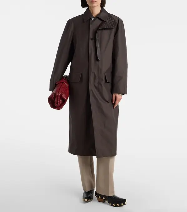Bottega Veneta Intrecciato Leather-trimmed Silk Trench Coat