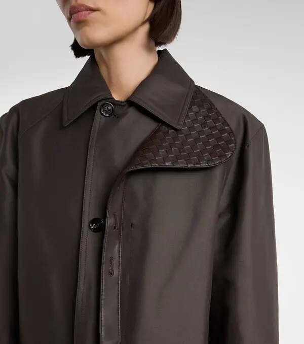 Bottega Veneta Intrecciato Leather-trimmed Silk Trench Coat