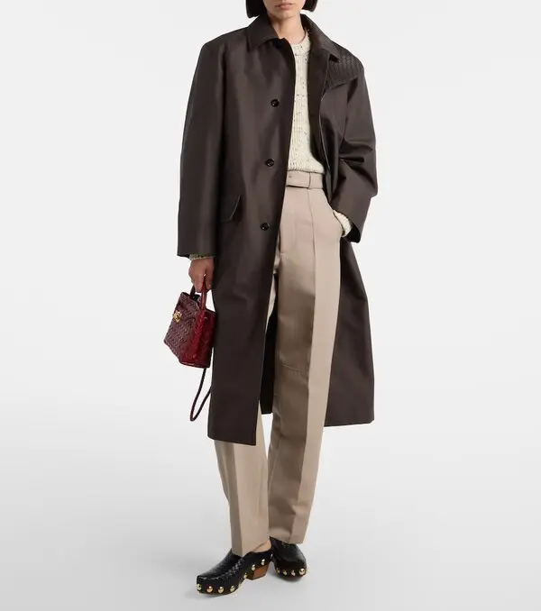 Bottega Veneta Intrecciato Leather-trimmed Silk Trench Coat