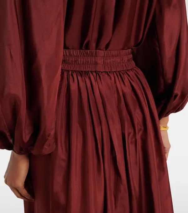 Zimmermann Aster Gathered Silk Maxi Skirt In Merlot - Burgundy