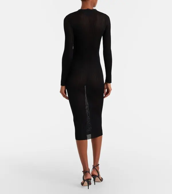 Valentino Garavani Ribbed-knit Midi Dress With Lace Trim