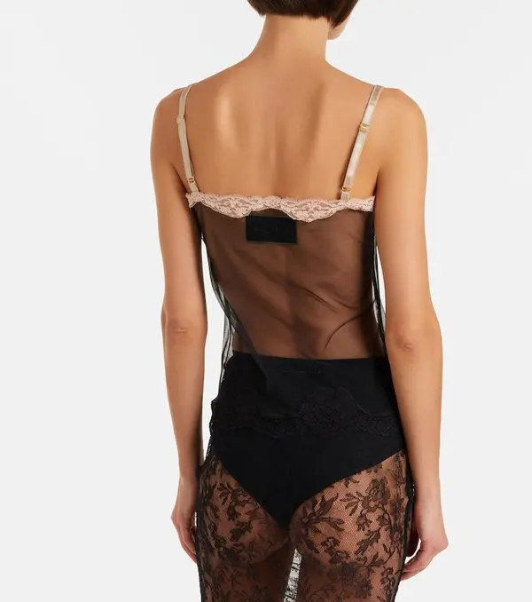 Valentino Garavani Lace-trimmed Sheer Mesh Camisole
