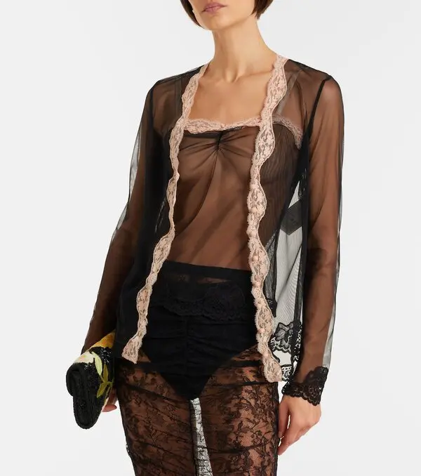 Valentino Garavani Lace-trimmed Sheer Mesh Camisole