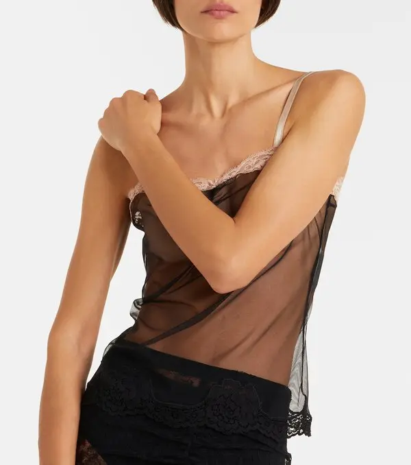 Valentino Garavani Lace-trimmed Sheer Mesh Camisole
