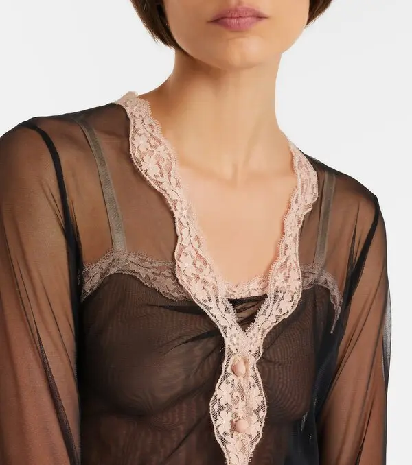 Valentino Garavani Lace-trimmed Sheer Mesh Cardigan