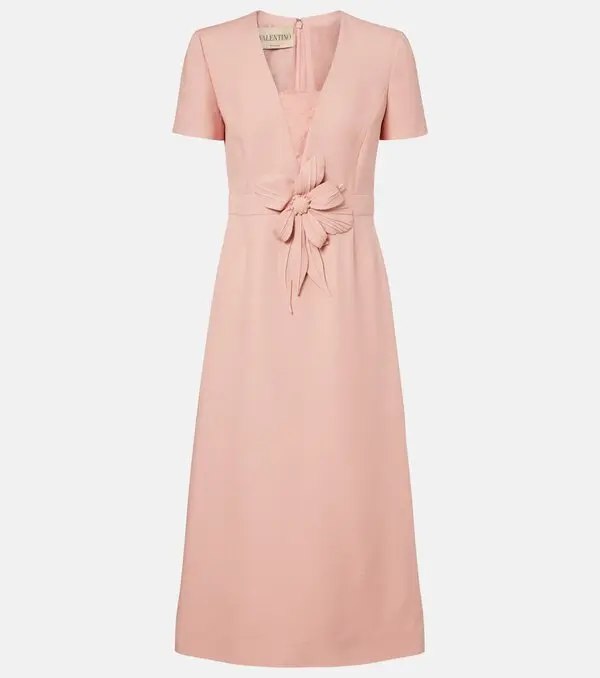 Valentino Garavani Crepe Couture Floral-applique Midi Dress - Pink