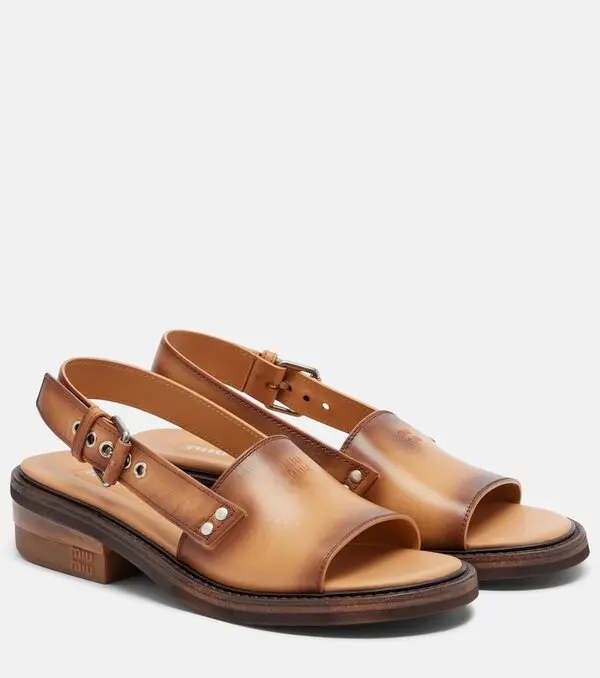 Miu Miu Leather Slingback Sandals - Brown