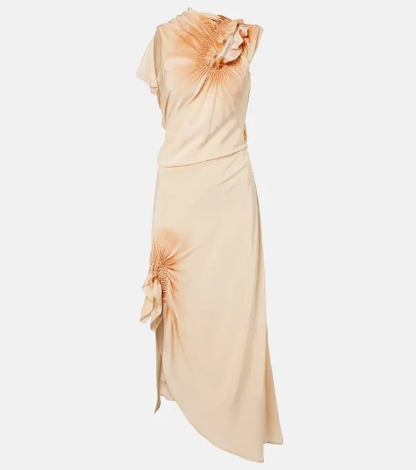 Victoria Beckham Asymmetrical Smocked Silk Cocktail Dress - Beige