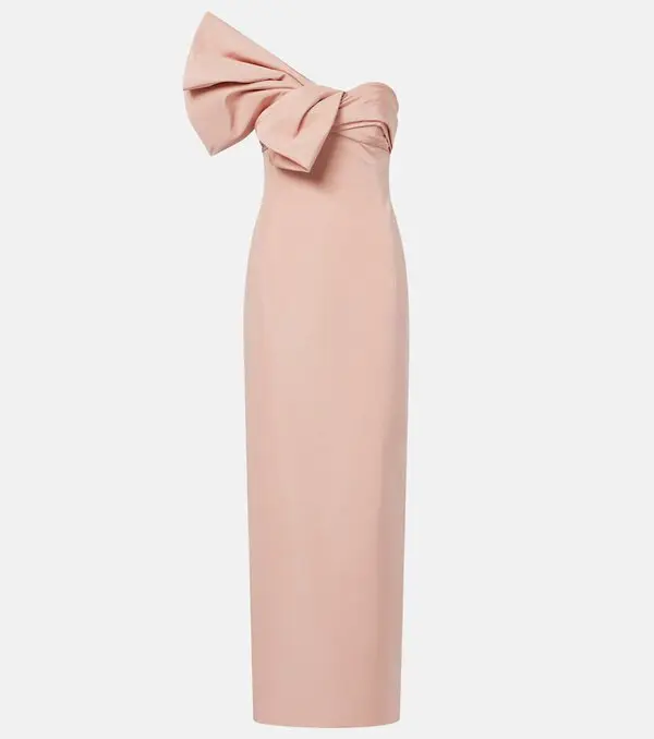 Oscar De La Renta Bow Detail Draped Silk Gown - Pink
