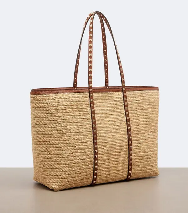Valentino Garavani Rockstud Large Raffia Tote Bag