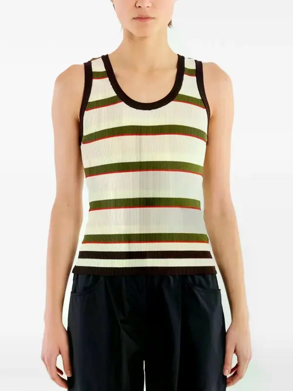 VICOLO Striped Ribbed-knit Sleeveless Top - Neutrals