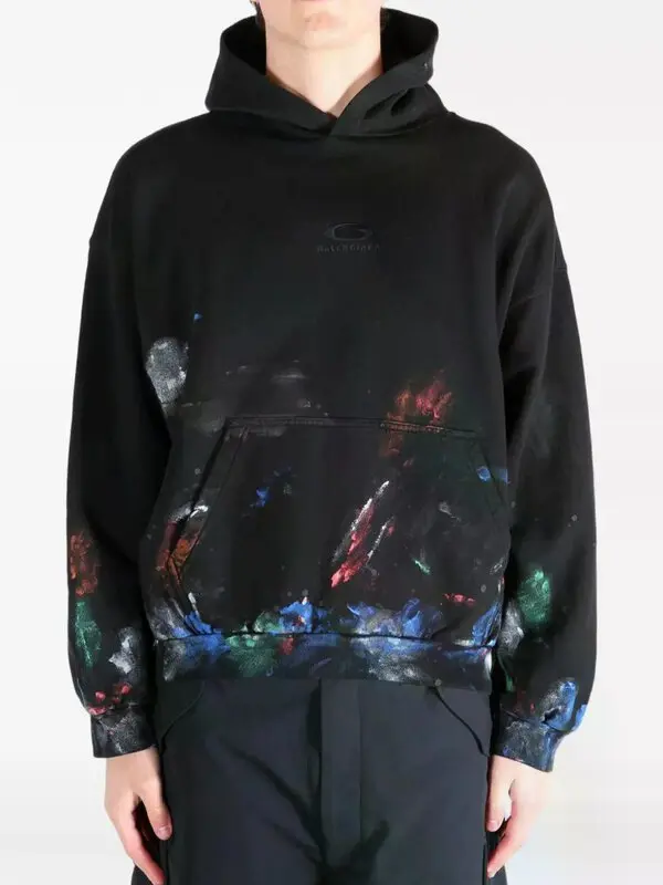 Balenciaga Paint-splatter Logo-embroidered Hoodie