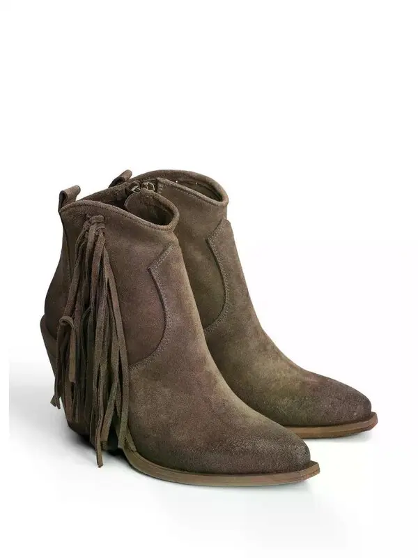 METISSE Suede Fringe Ankle Boots - Brown
