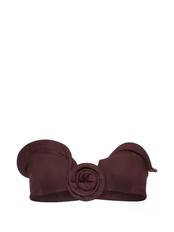 Magda Butrym Bordeaux Flower Appliqué Bandeau Bikini Top - Red