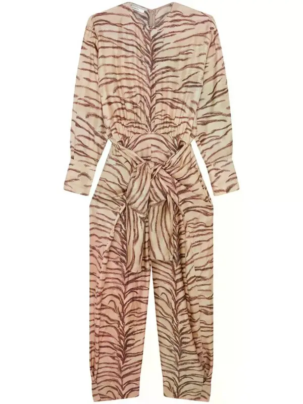 Stella McCartney Tiger Print Organic Silk Jumpsuit - Neutrals