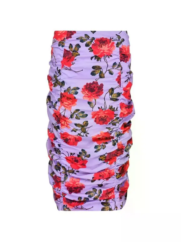 Carolina Herrera Ruched Floral Print Midi Skirt - Purple