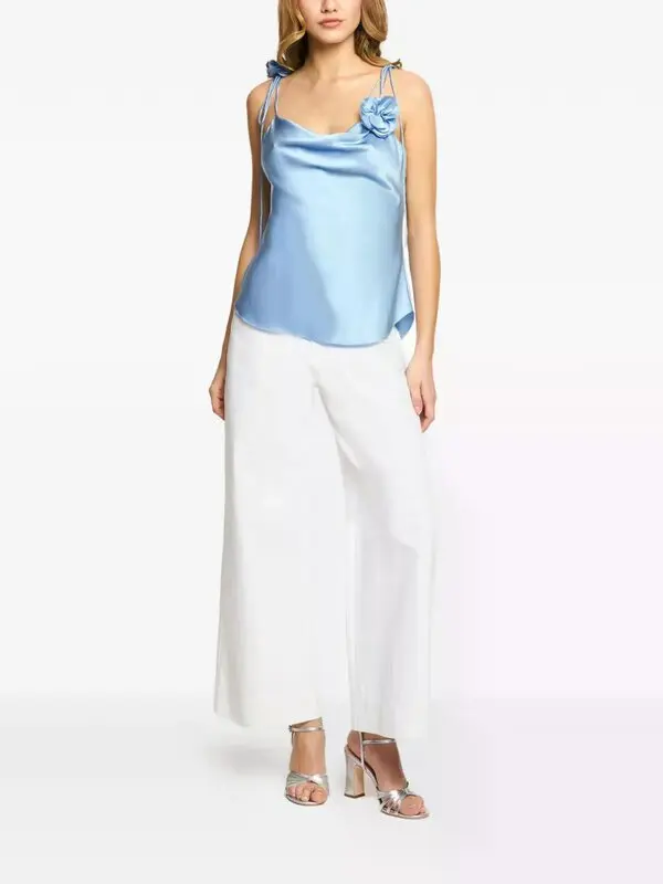 Cinq À Sept Marta Flower-appliqué Cowl-neck Blouse - Blue