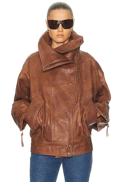 Balmain High Collar Lambskin Blouson - Marron